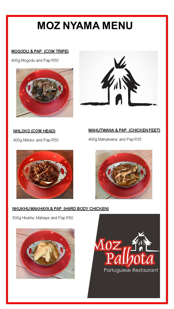 Menu at Moz Palhota restaurant, Centurion