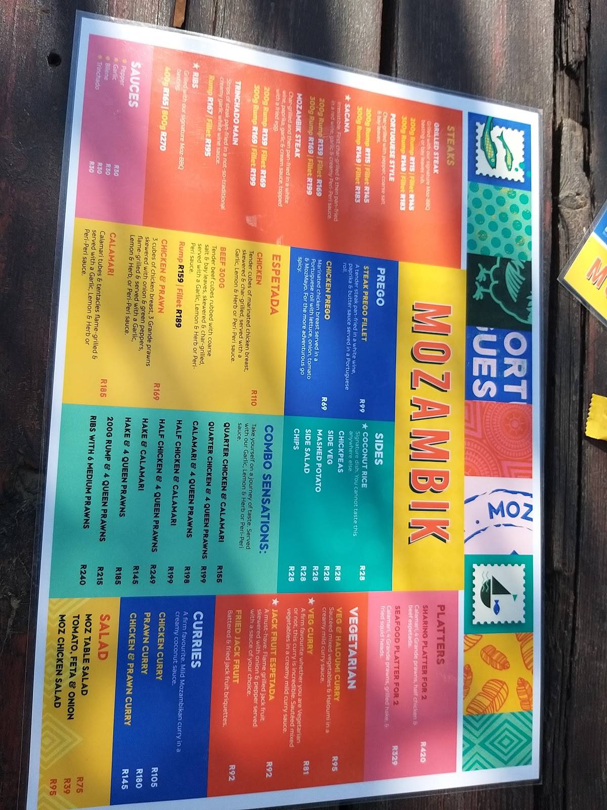 Menu at Mozambik Linksfield restaurant, Johannesburg, 110 Cnr of Club
