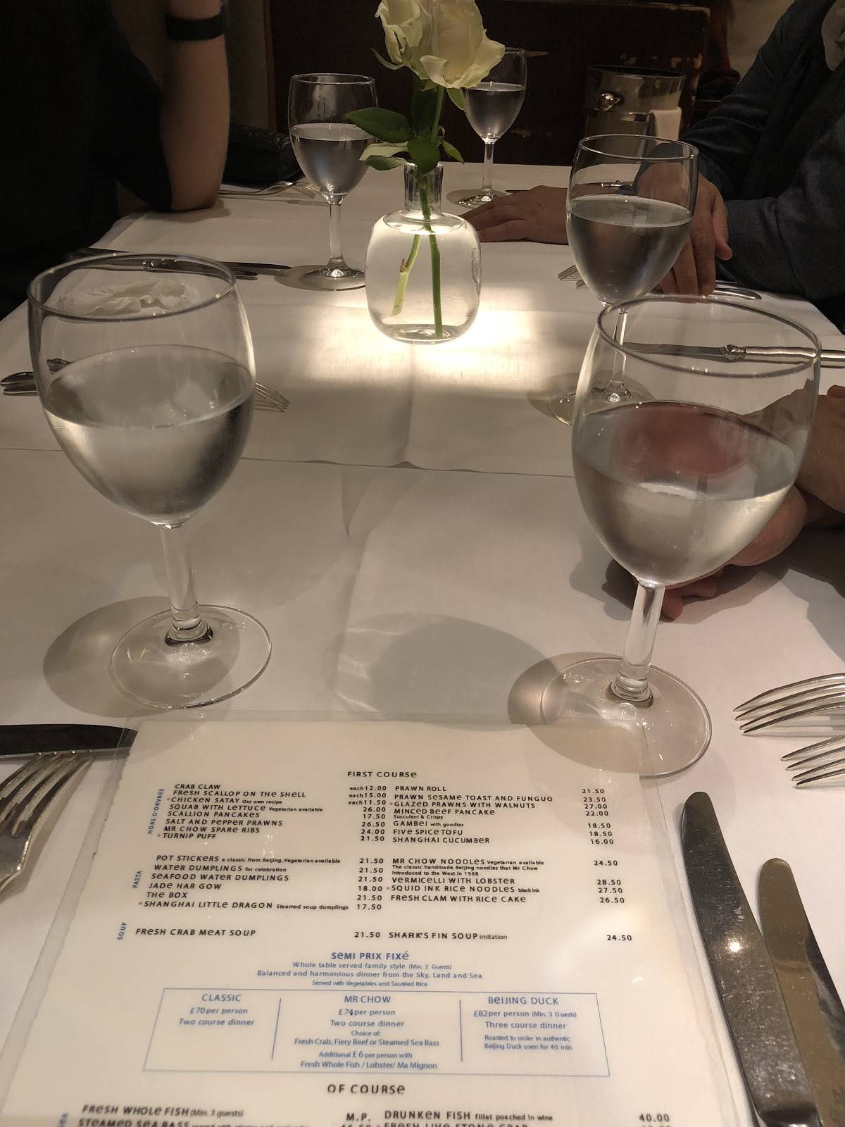Menu at Mr Chow restaurant, London
