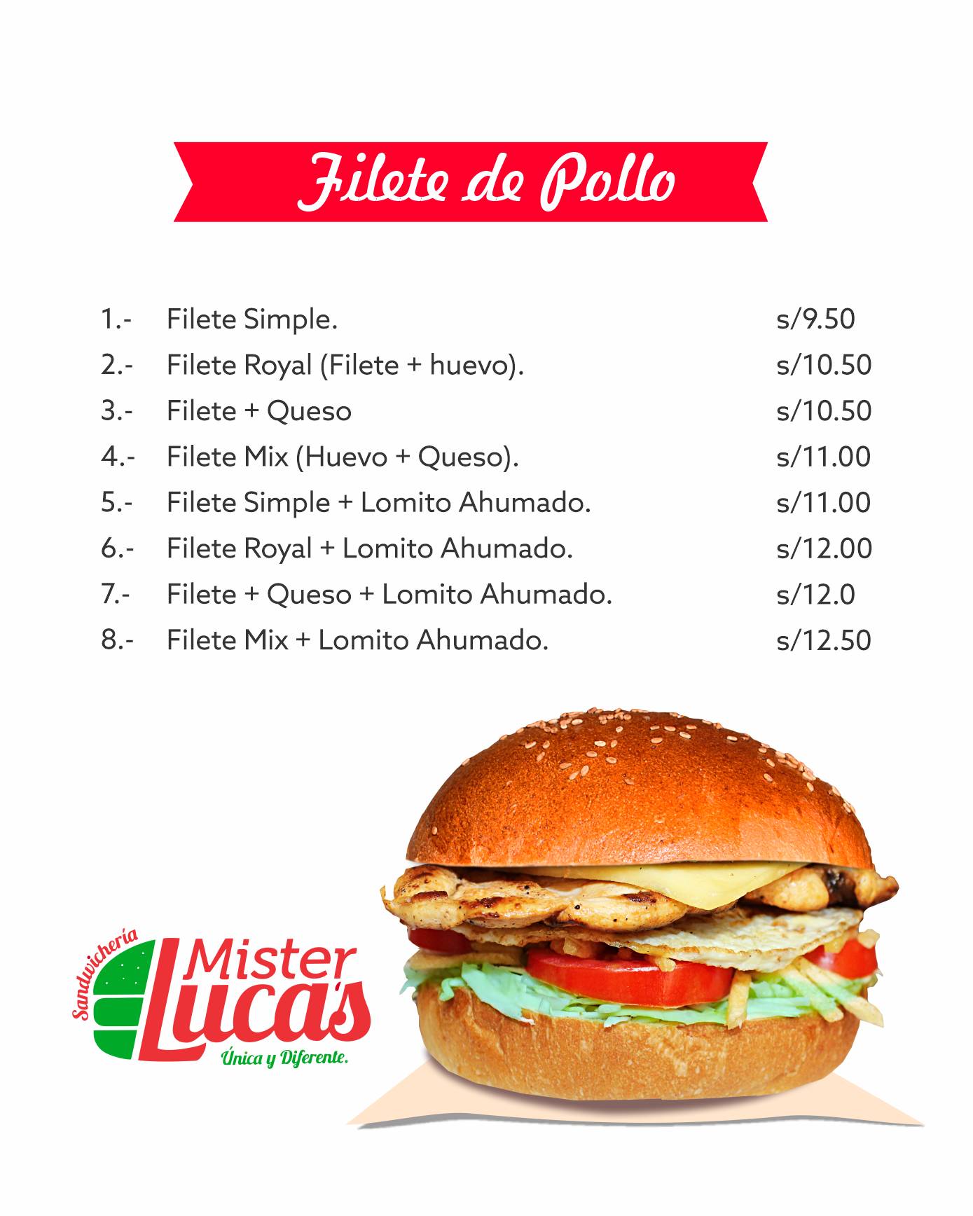 Carta del restaurante Mr. Lucas, Trujillo, Av. Húsares del Junín 1180