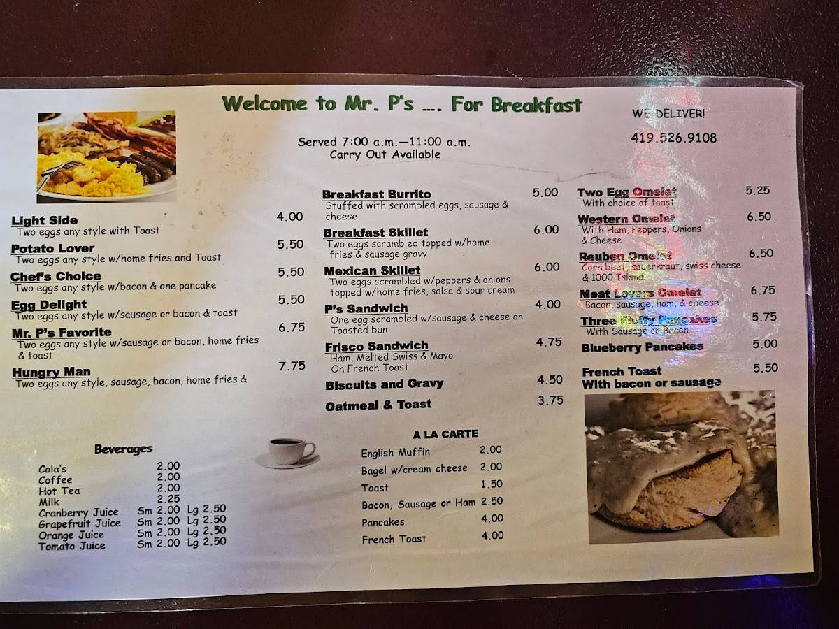 Menu at Mr P's Bar & Grill, Mansfield
