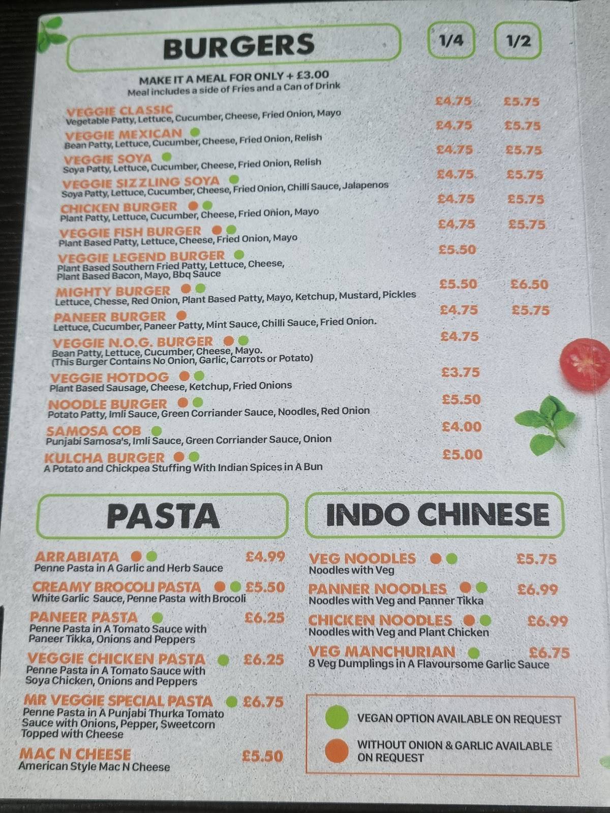 Menu at Mr Veggie Pizza Co restaurant, Leicester