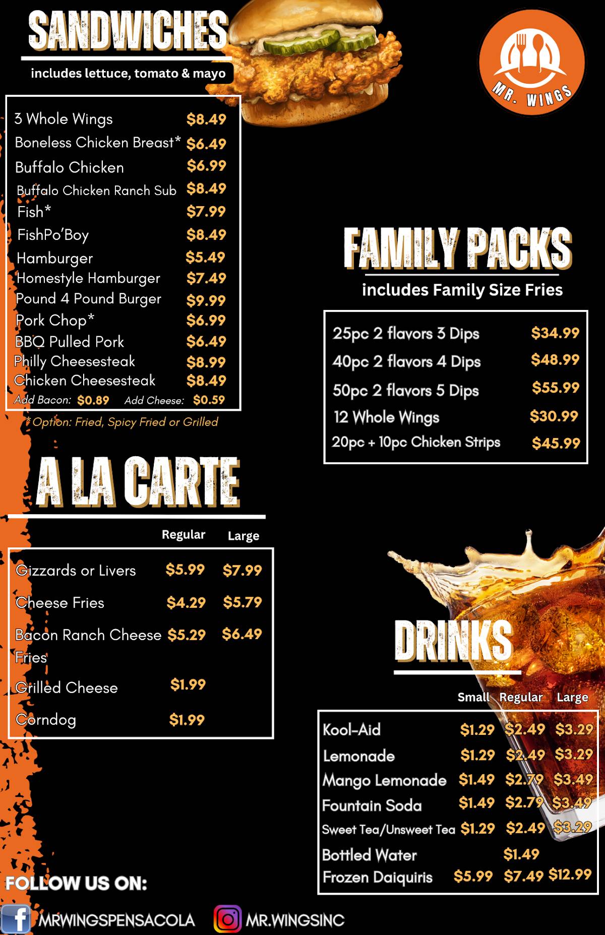 Menu at Mr. Wings BBQ, Pensacola, W Fairfield Dr