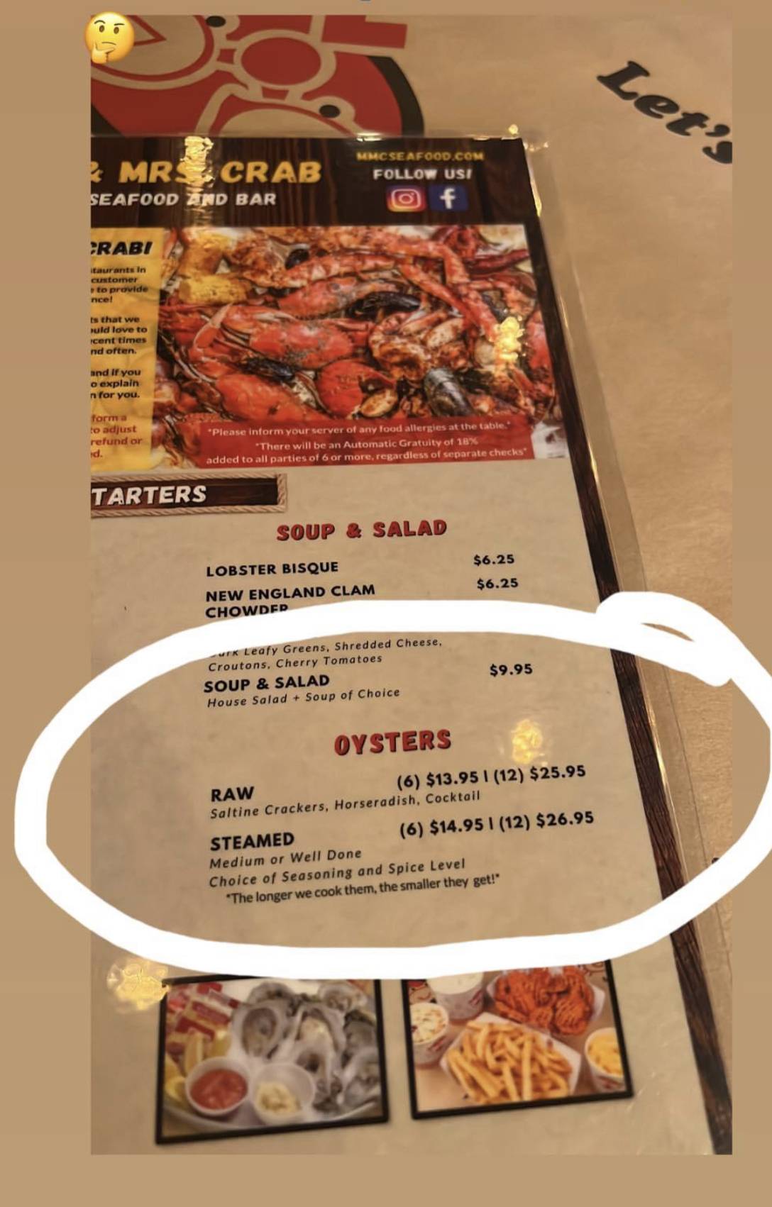 Menu at Mr. & Mrs. Crab - Sanford restaurant, Sanford