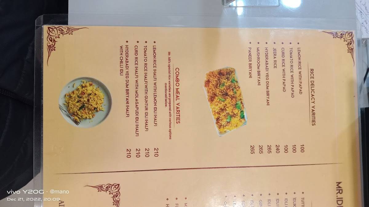 Menu at Mr idli, Jamshedpur