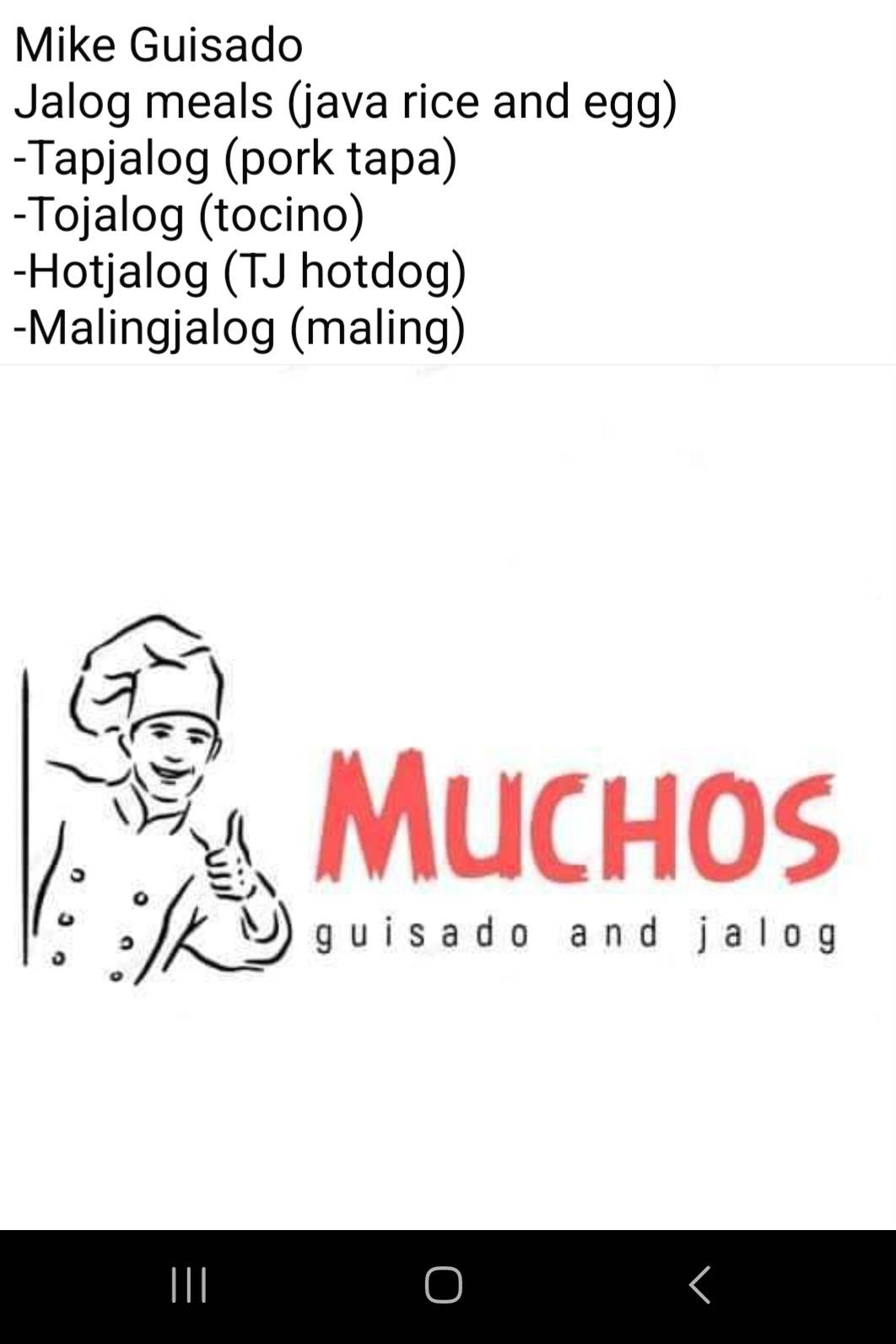 Menu at Muchos restaurant, Batangas