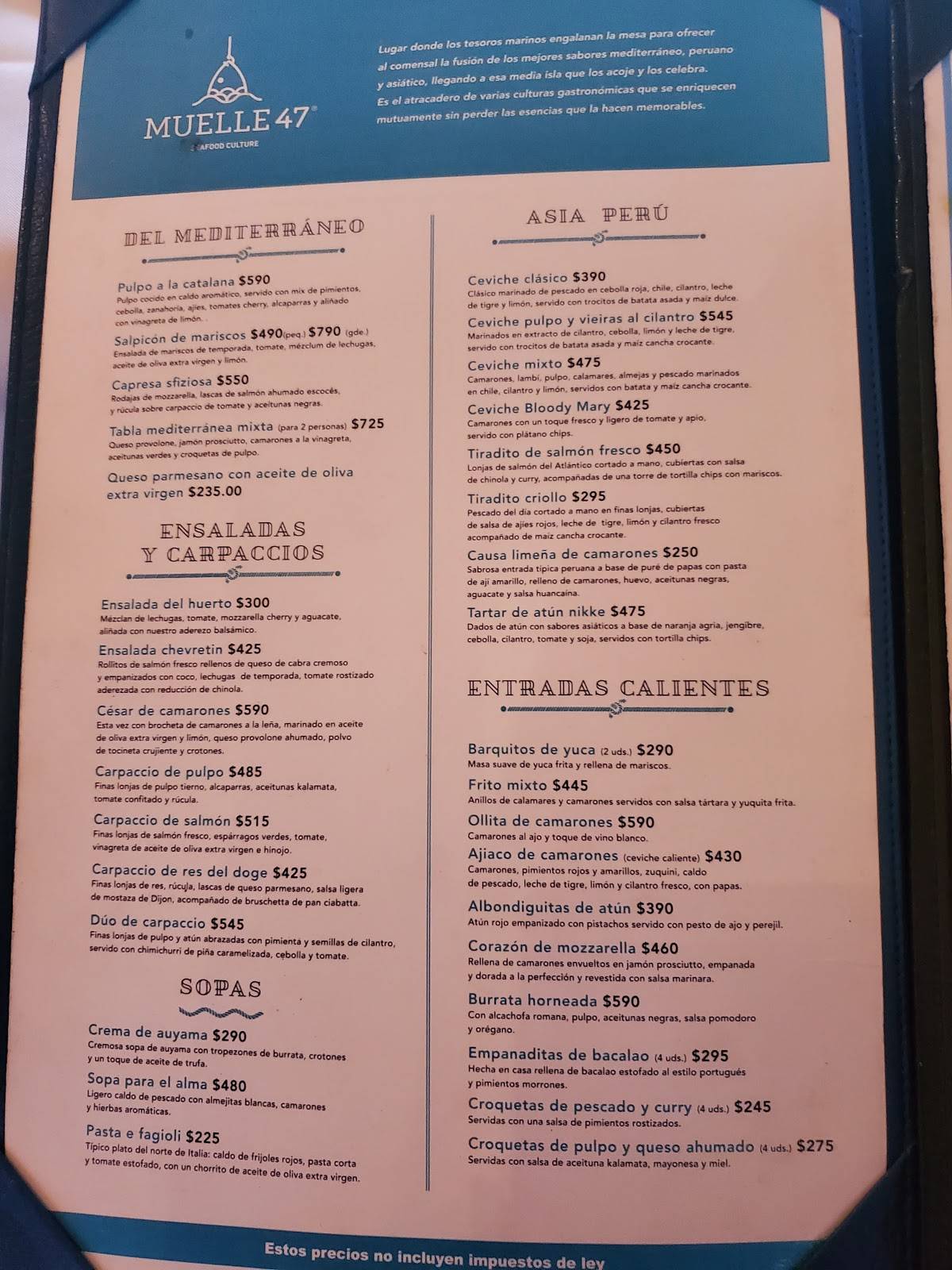 Menu at Muelle 47 restaurant, Santo Domingo, F3M7+RH5