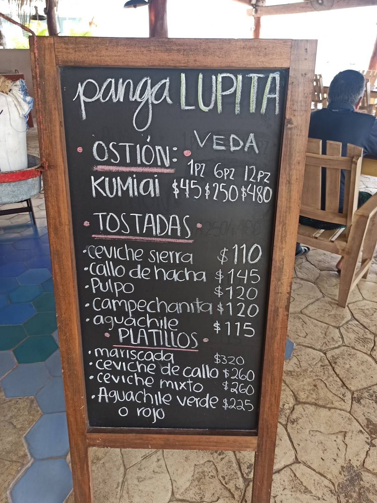 Menu at Muelle Once restaurant, Puerto Morelos