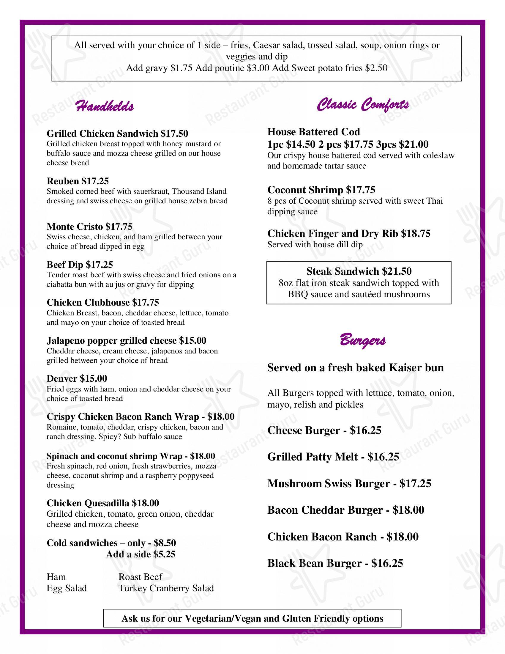 Menu at Mulberry's Restaurant and Catering, Saskatoon