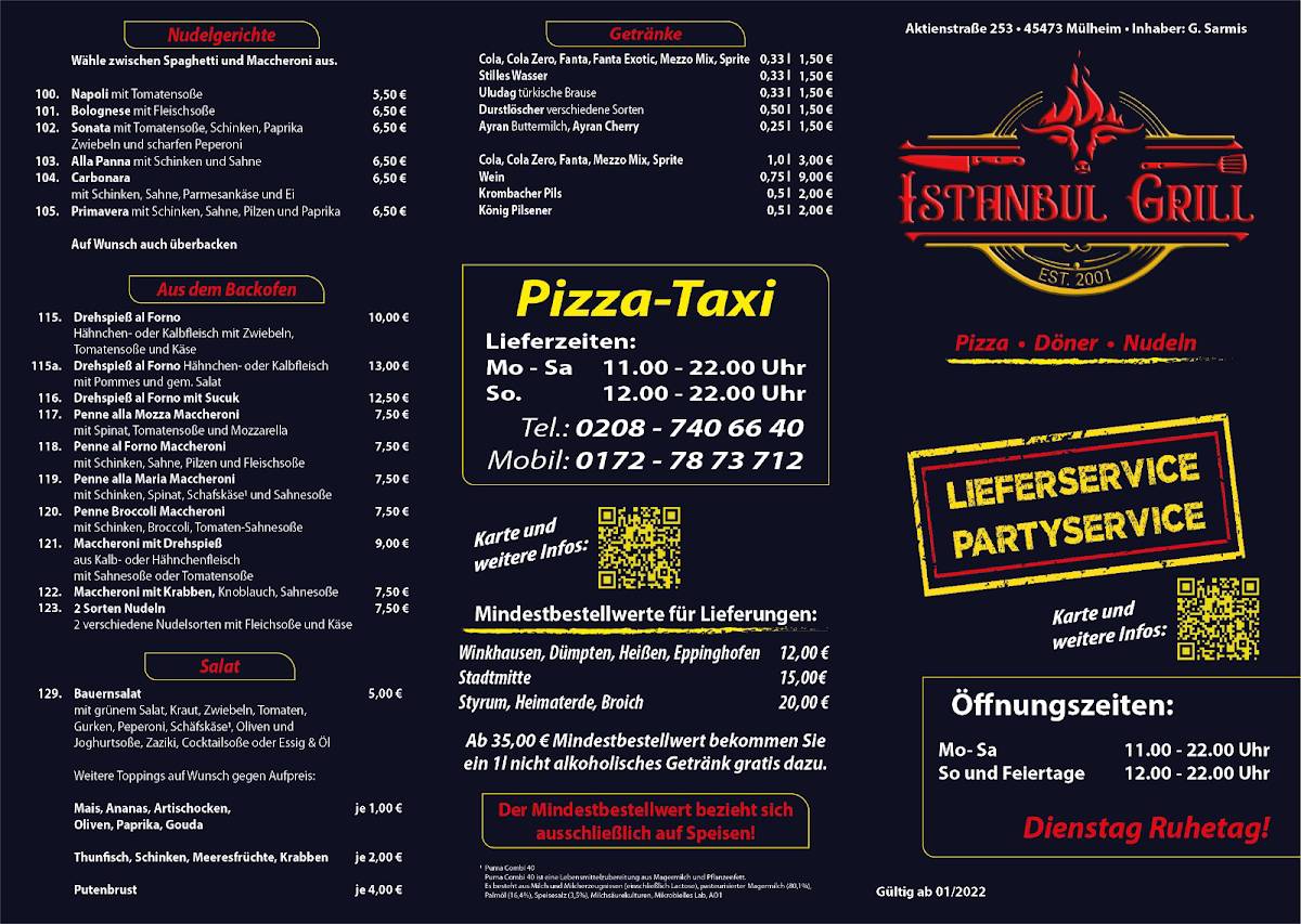 Speisekarte von Istanbul Grill restaurant, Mülheim an der Ruhr ...