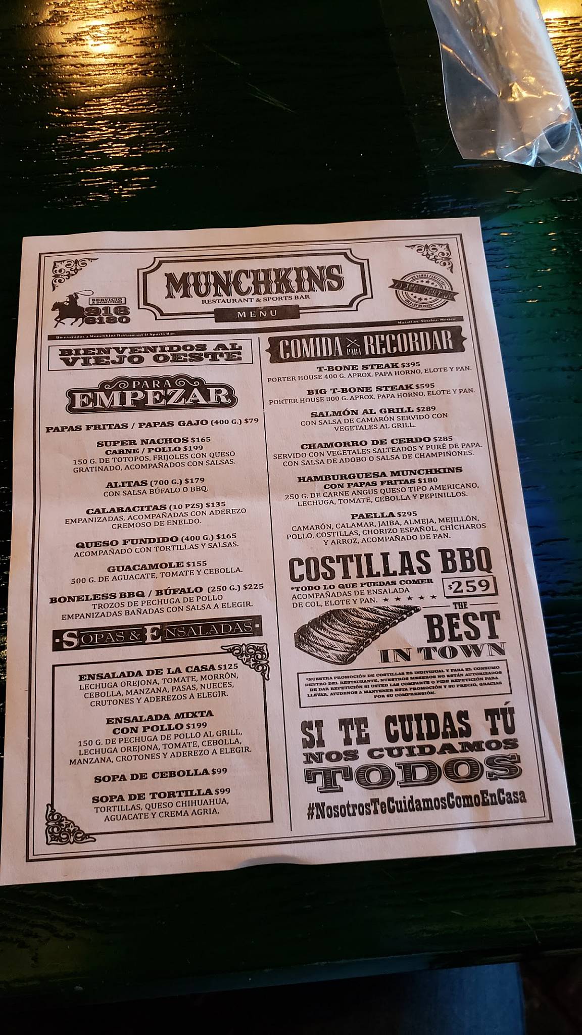 Carta del restaurante Munchkins Galerías, Mazatlán