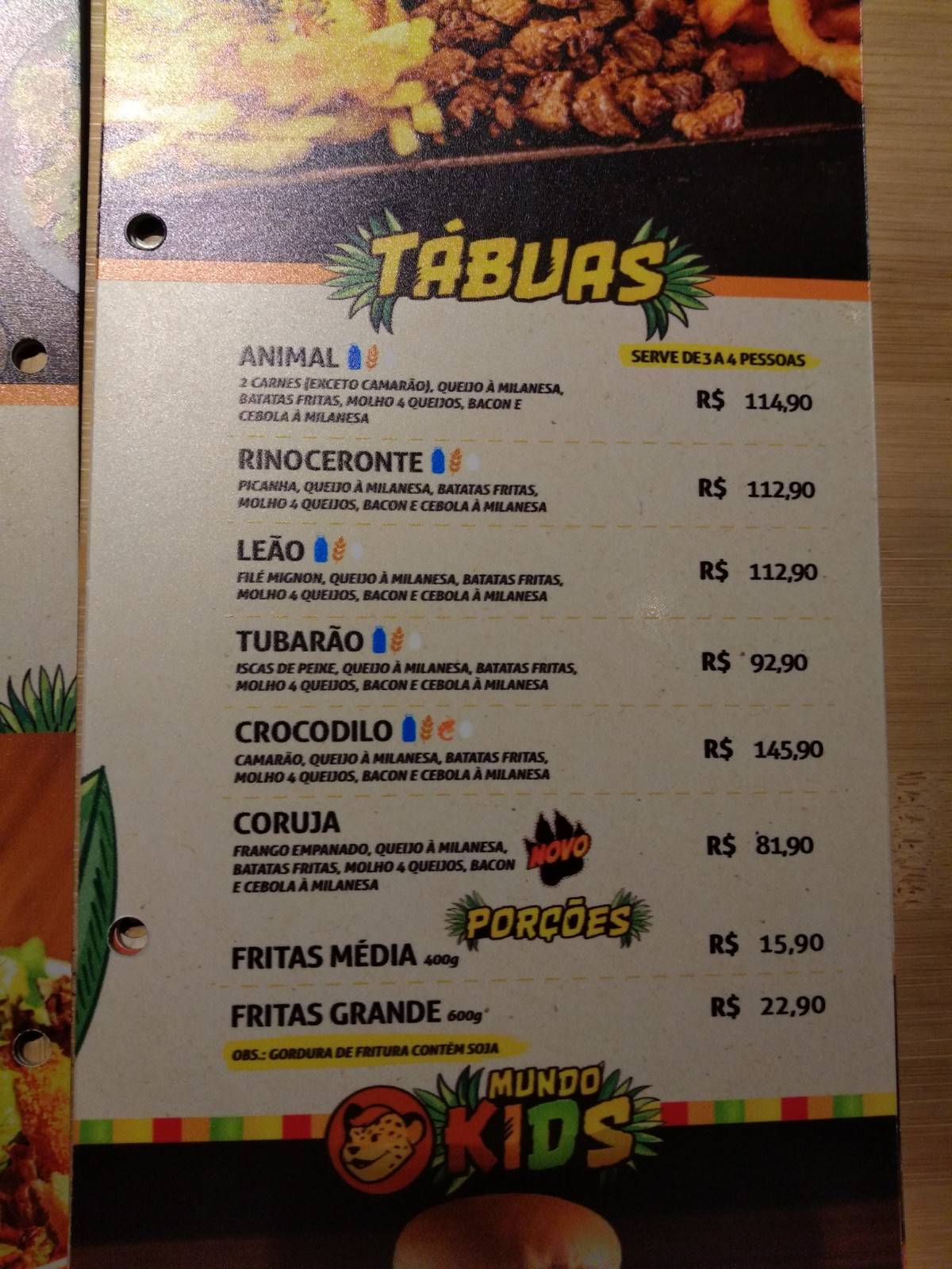 Menu em Mundo Animal Lanchonete Temática Palhoça - Comidas e Bebidas ...