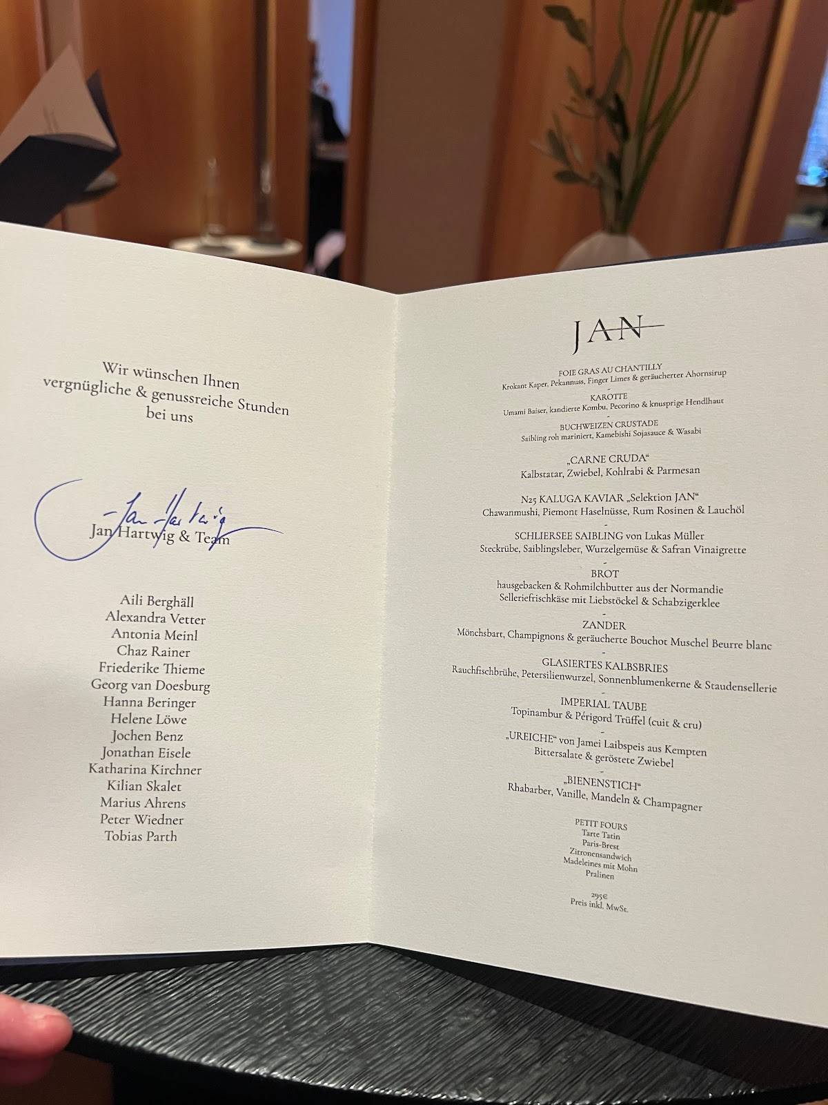 Speisekarte von Restaurant JAN - Jan Hartwig, München