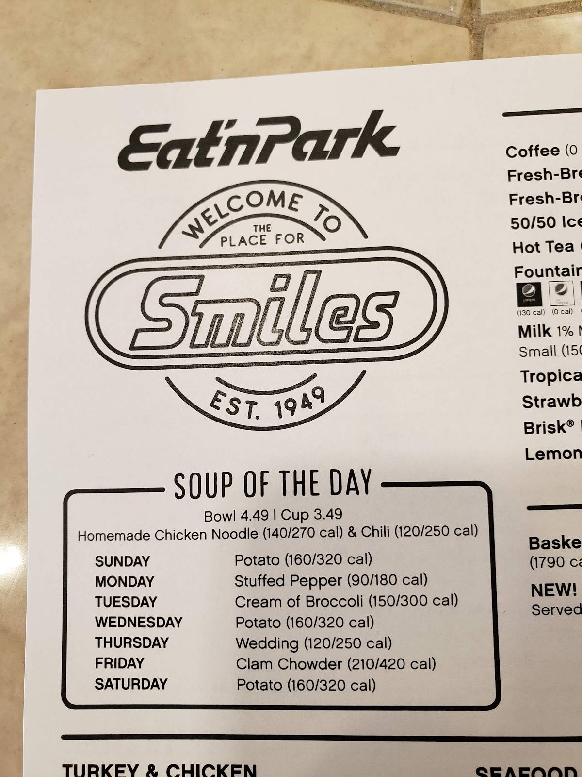 Menu at Eat'n Park restaurant, Murrysville