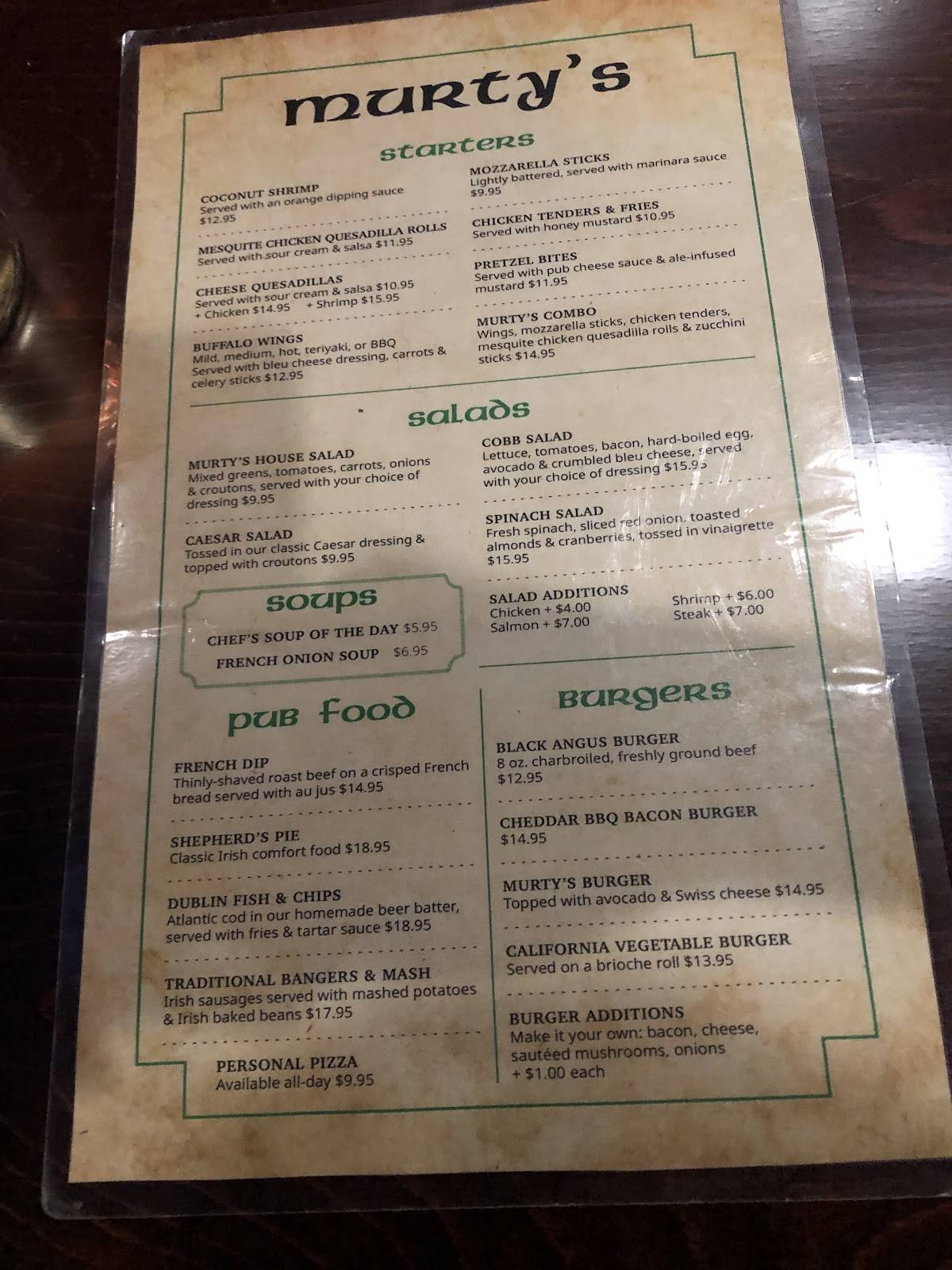 Menu at Murty's Publick House, Pearl River