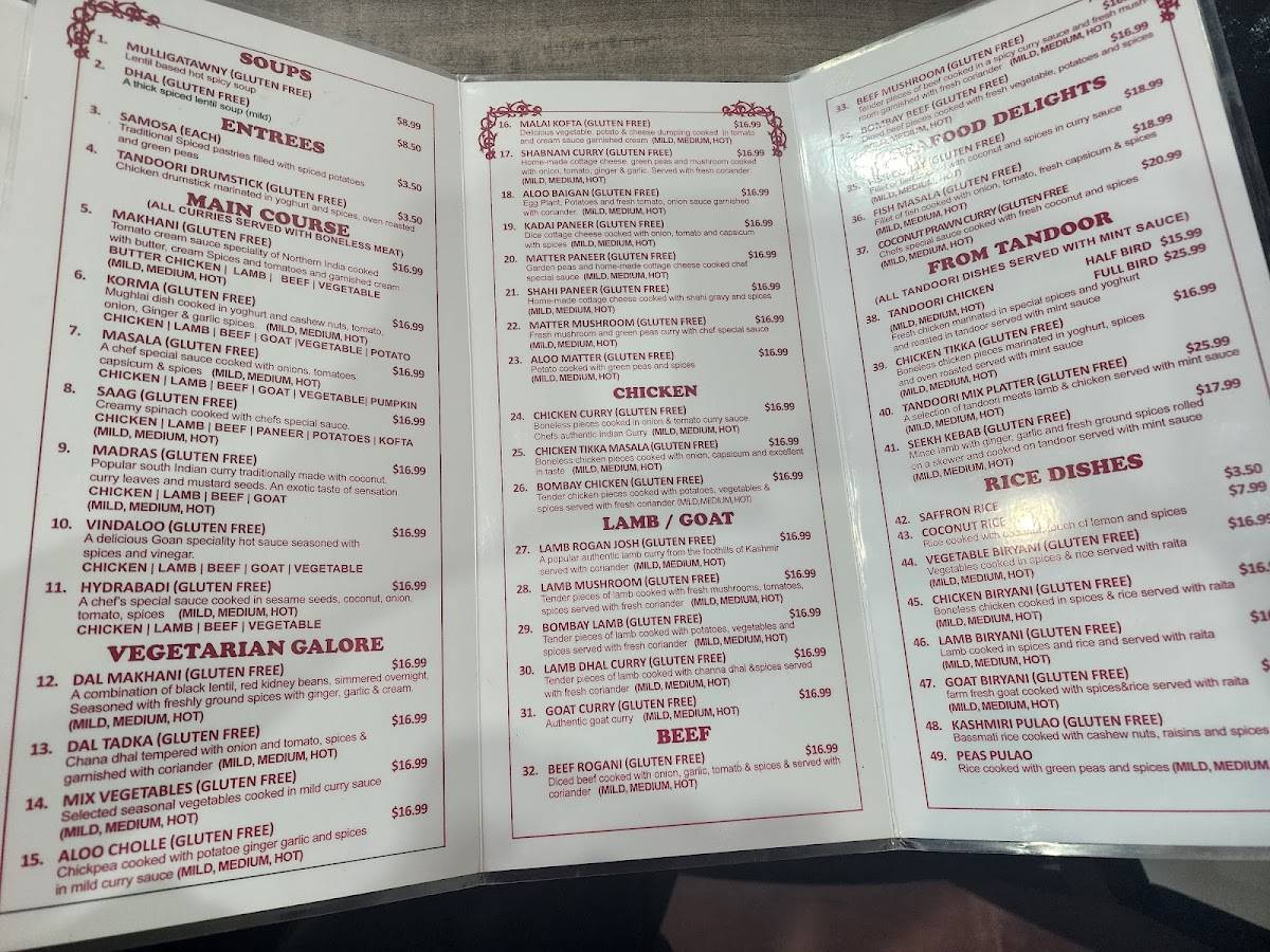 Menu at Muskaan K Indian Gourmet restaurant, Huntingdale