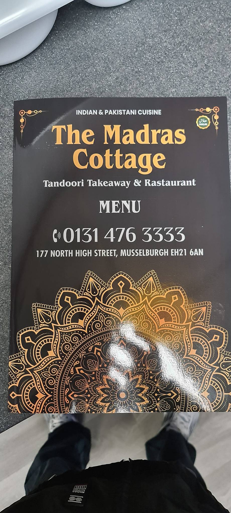 Menu at The Madras Cottage restaurant, Musselburgh
