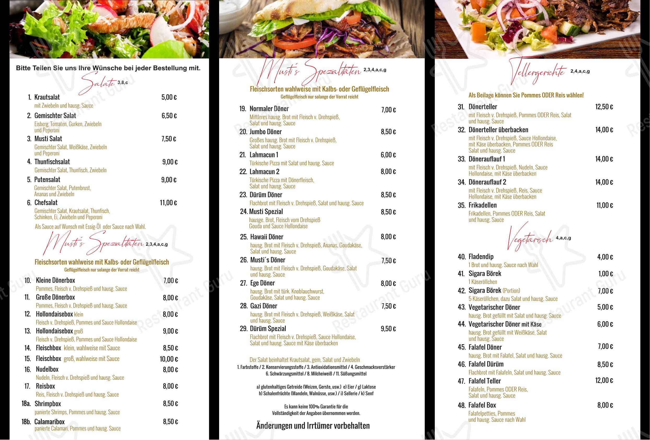 Speisekarte von Musti's Food restaurant, Brunsbüttel