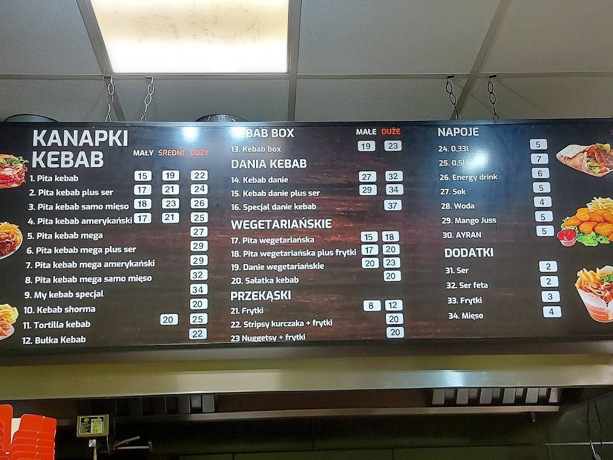 Menu at My Kebab restaurant, Lublin, Hugona Kołłątaja 4/4