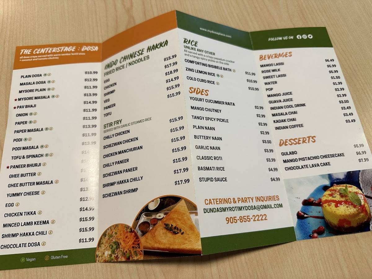 Menu at My Roti/My Dosa Place restaurant, Mississauga