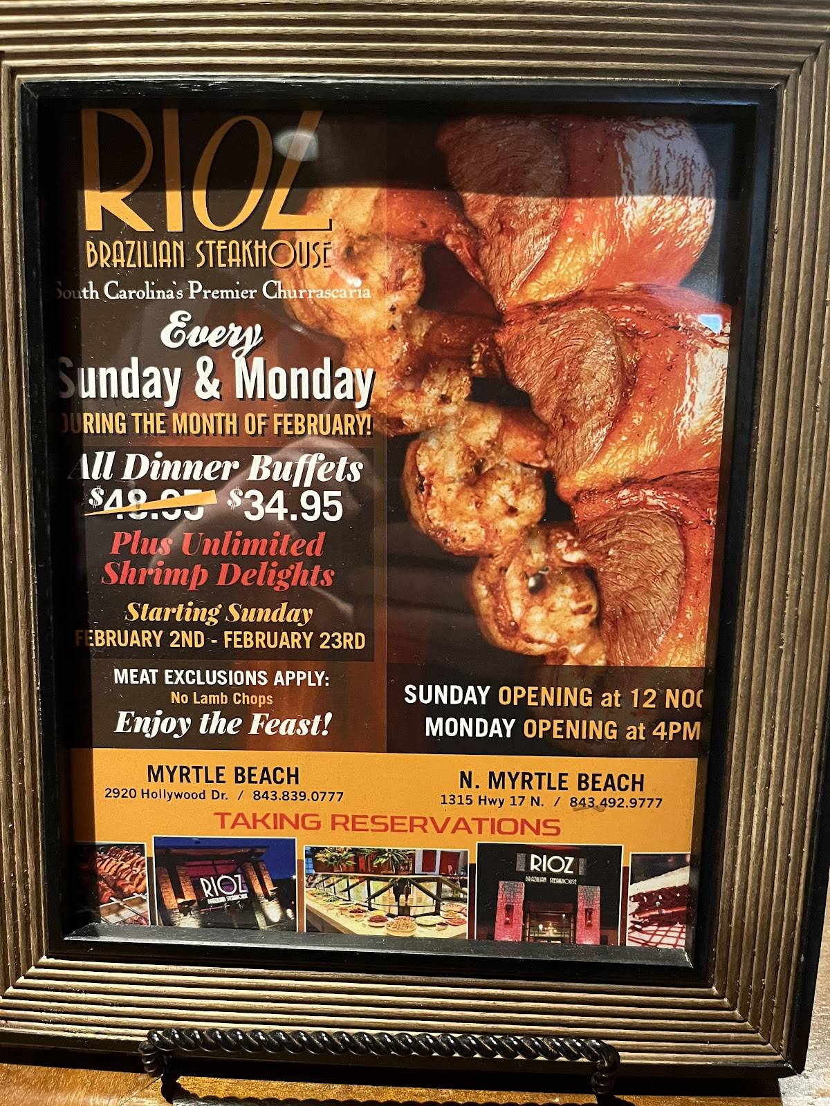 Menu at Rioz Brazilian Steakhouse, Myrtle Beach