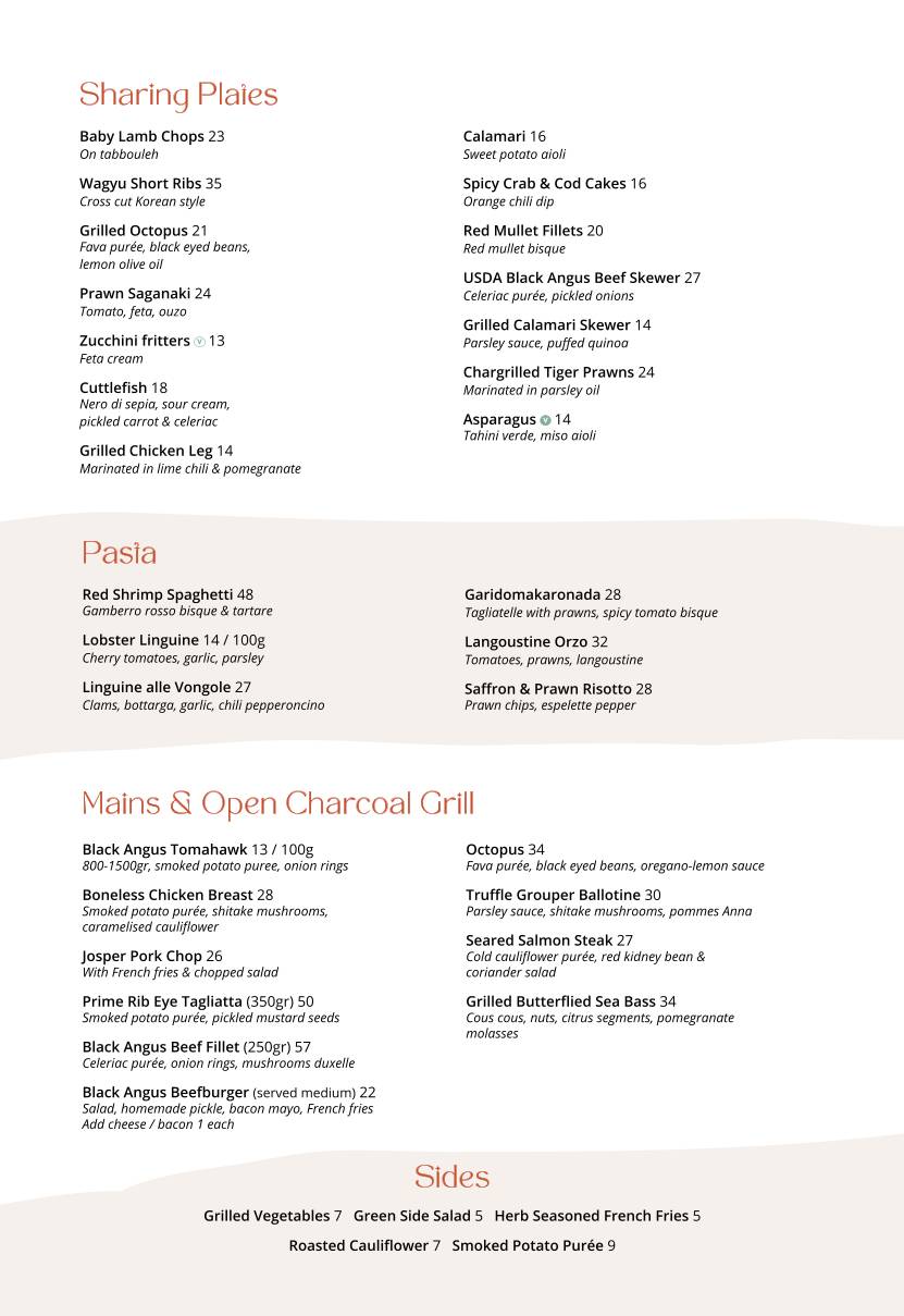 Menu at NOA, Agios Athanasios