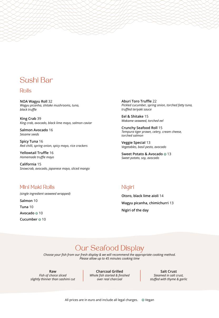 Menu at NOA, Agios Athanasios