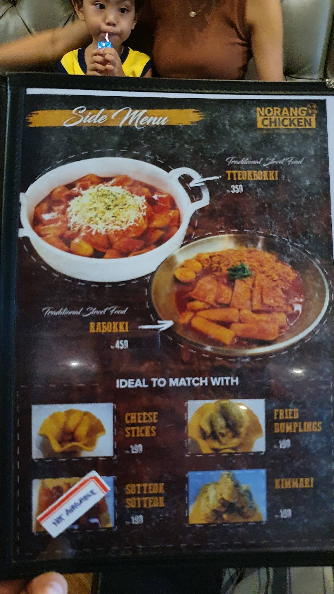 Menu at Yellow Chicken (Norang Chicken) restaurant, Angeles