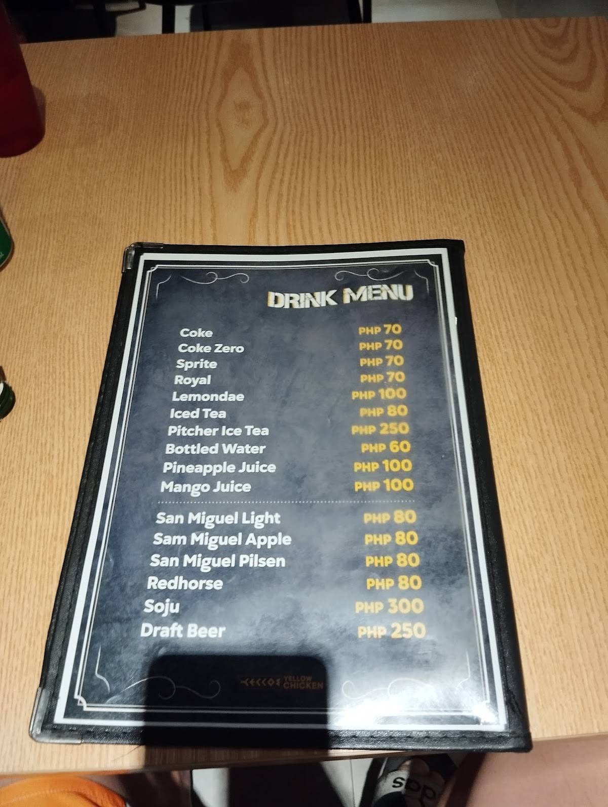Menu at Yellow Chicken (Norang Chicken) restaurant, Angeles