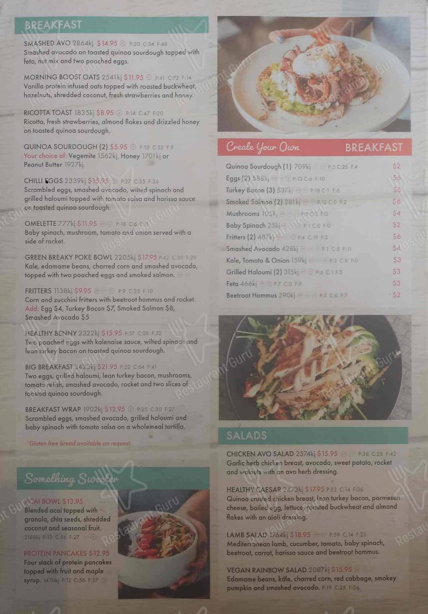 Menu at Nu Healthy Cafe, Brisbane City