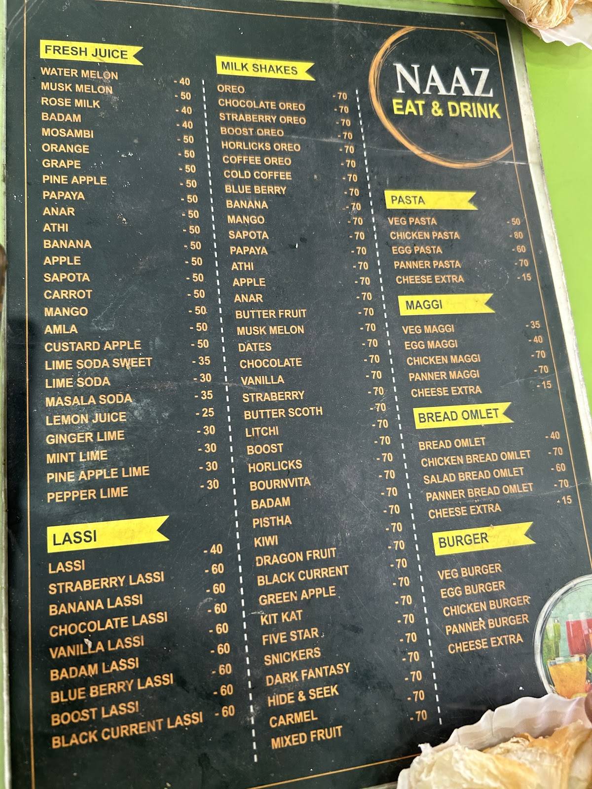 Menu at Naaz Eat & Drink, Chennai, 23HR+27V