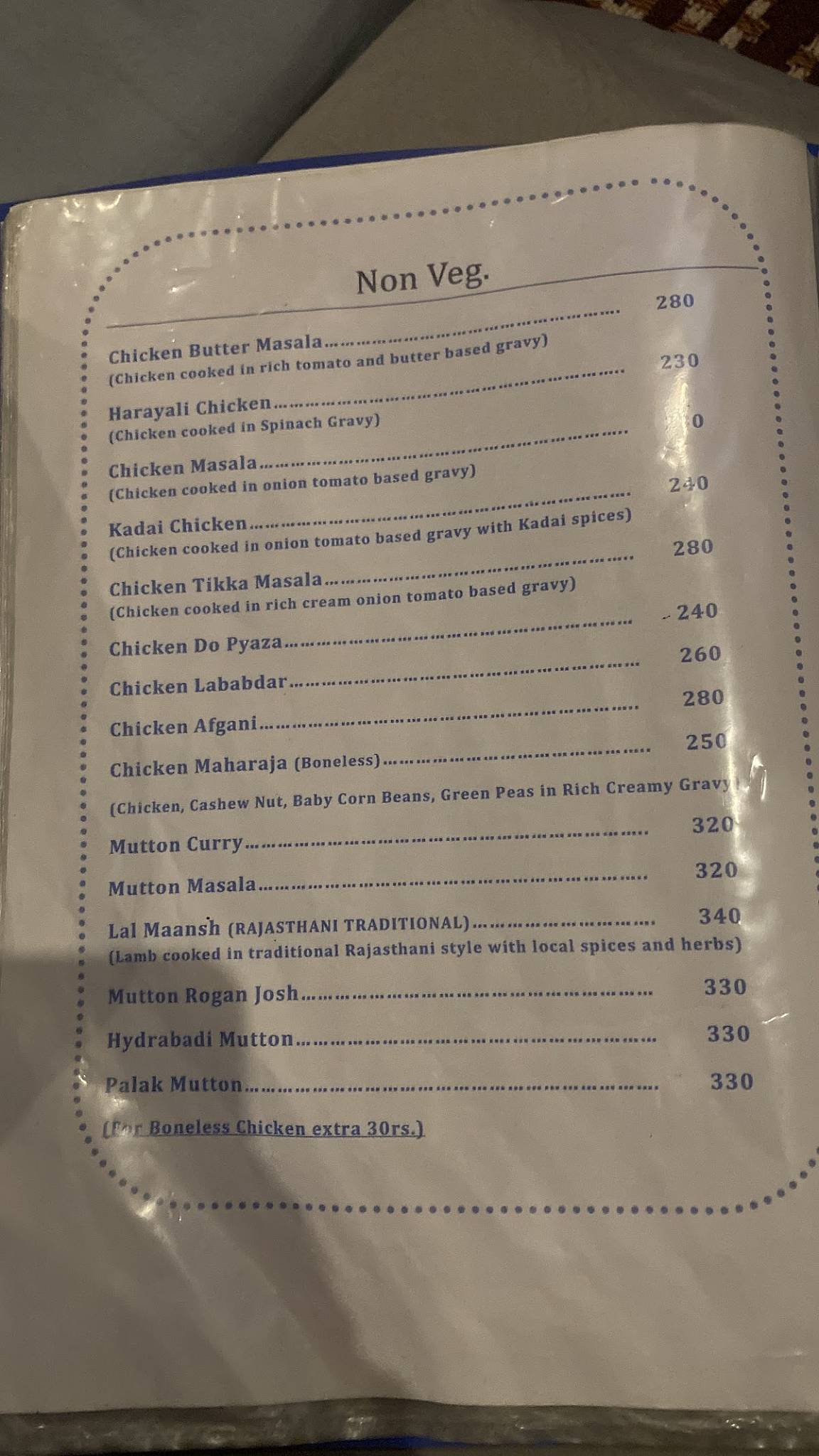 Menu at Namaste Cafe, Jodhpur