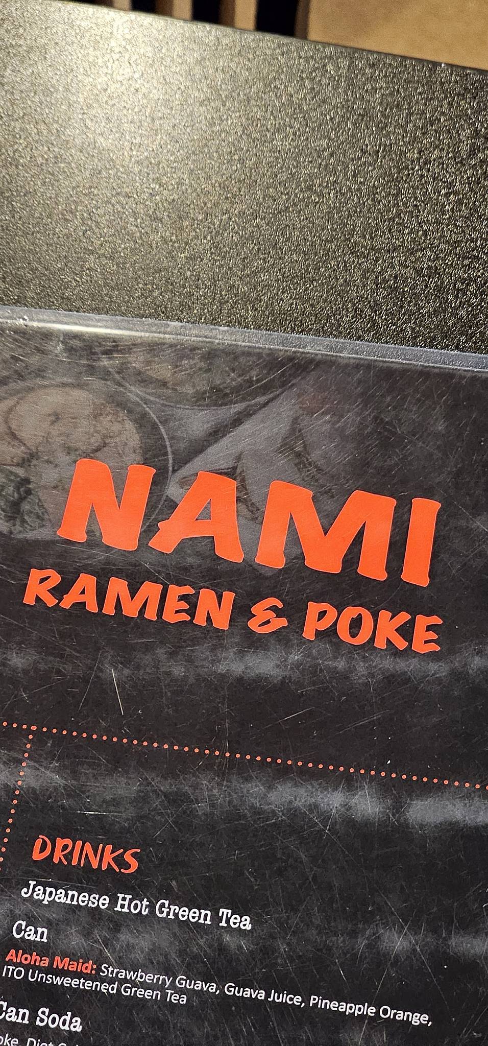 Menu at Nami Ramen & Poke restaurant, Lone Tree