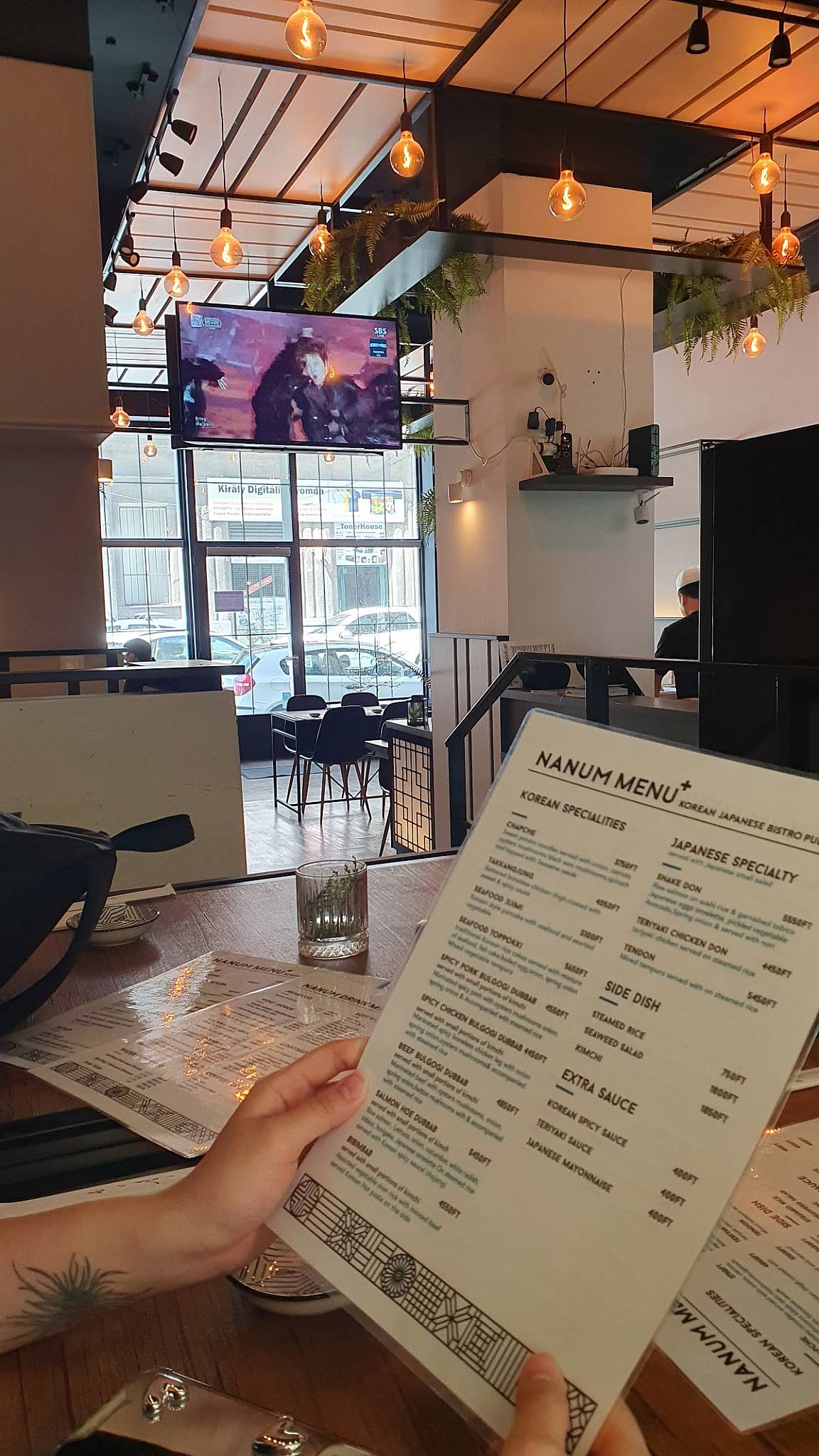 Menu at Nanum restaurant, Budapest