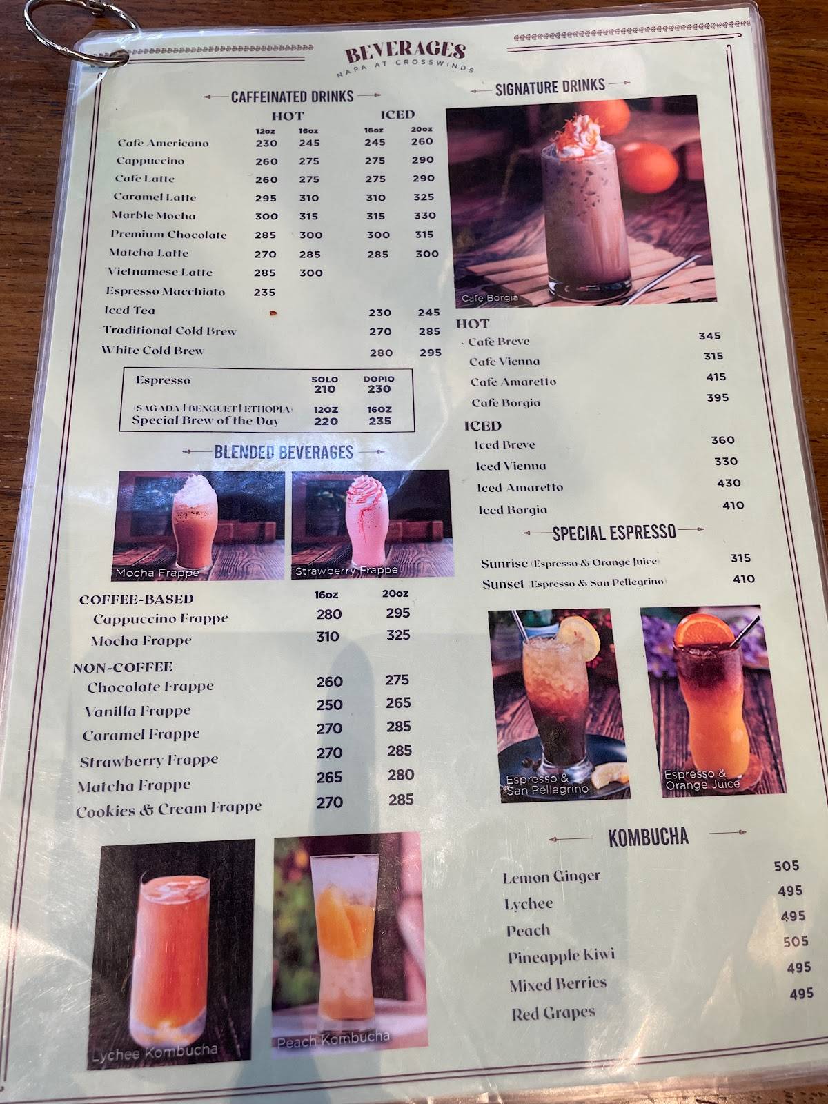 Menu at Napa at Crosswinds restaurant, Tagaytay