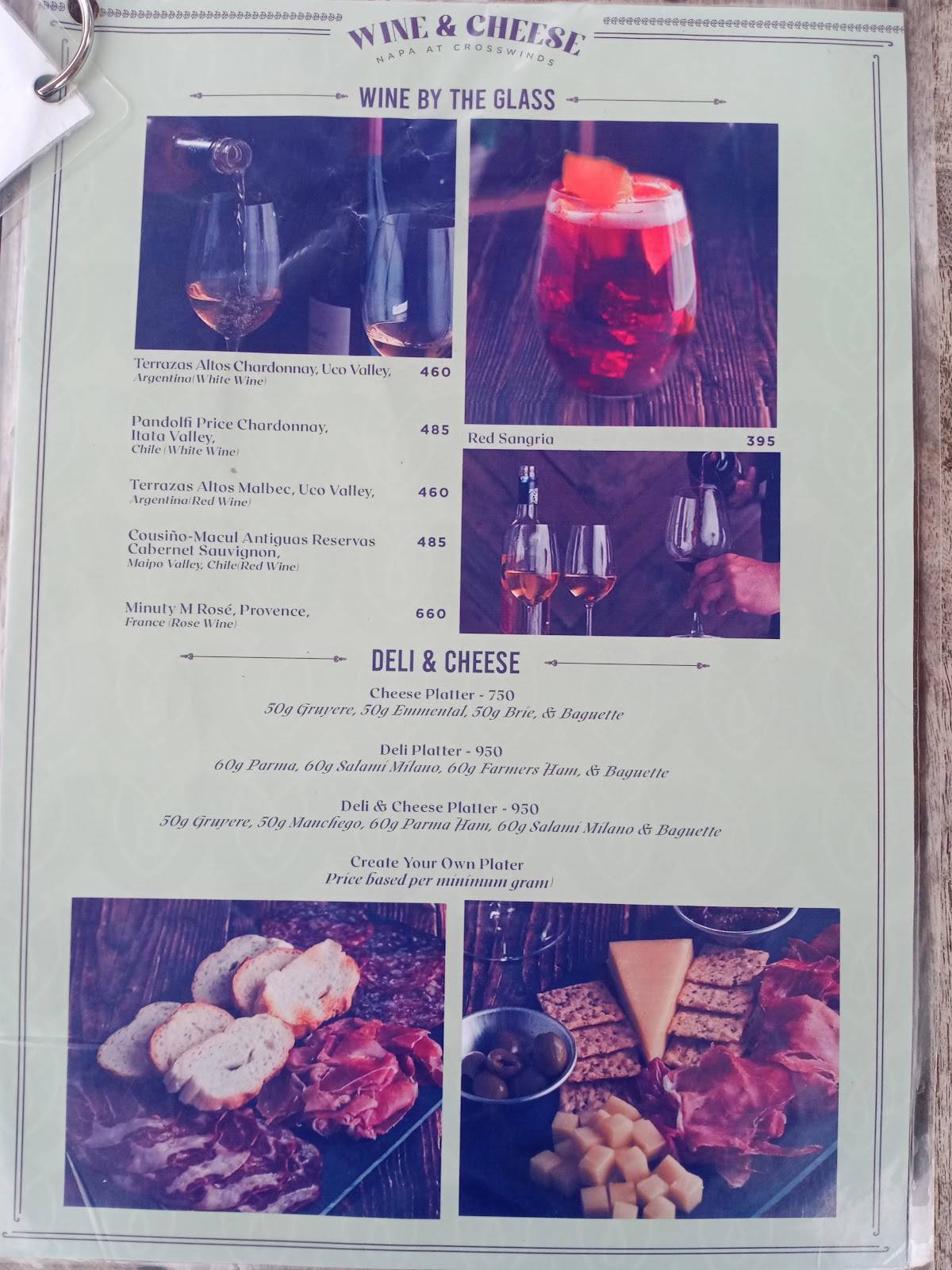 Menu at Napa at Crosswinds restaurant, Tagaytay