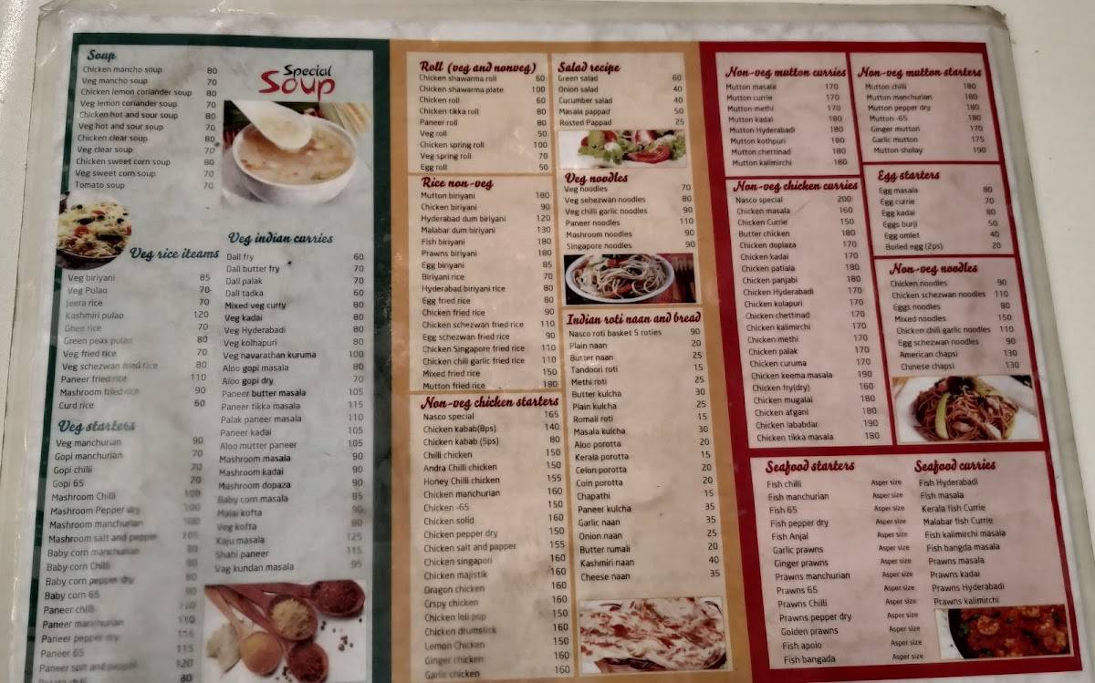 Menu at Nasco restaurant, Bengaluru