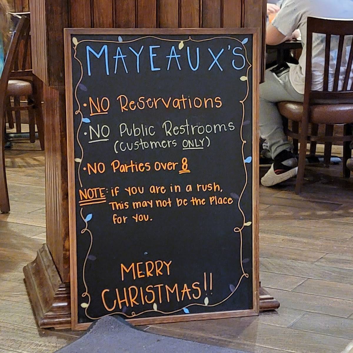 Menu at Mayeaux's Steak & Seafood Restaurant, Natchitoches