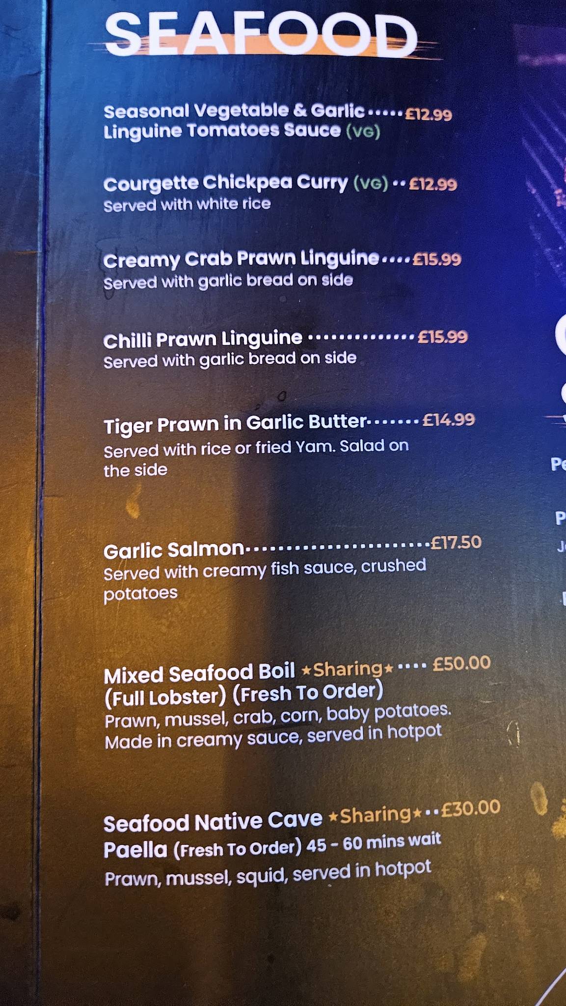 Menu at Native Cave Restaurant And Bar, Newcastle upon Tyne