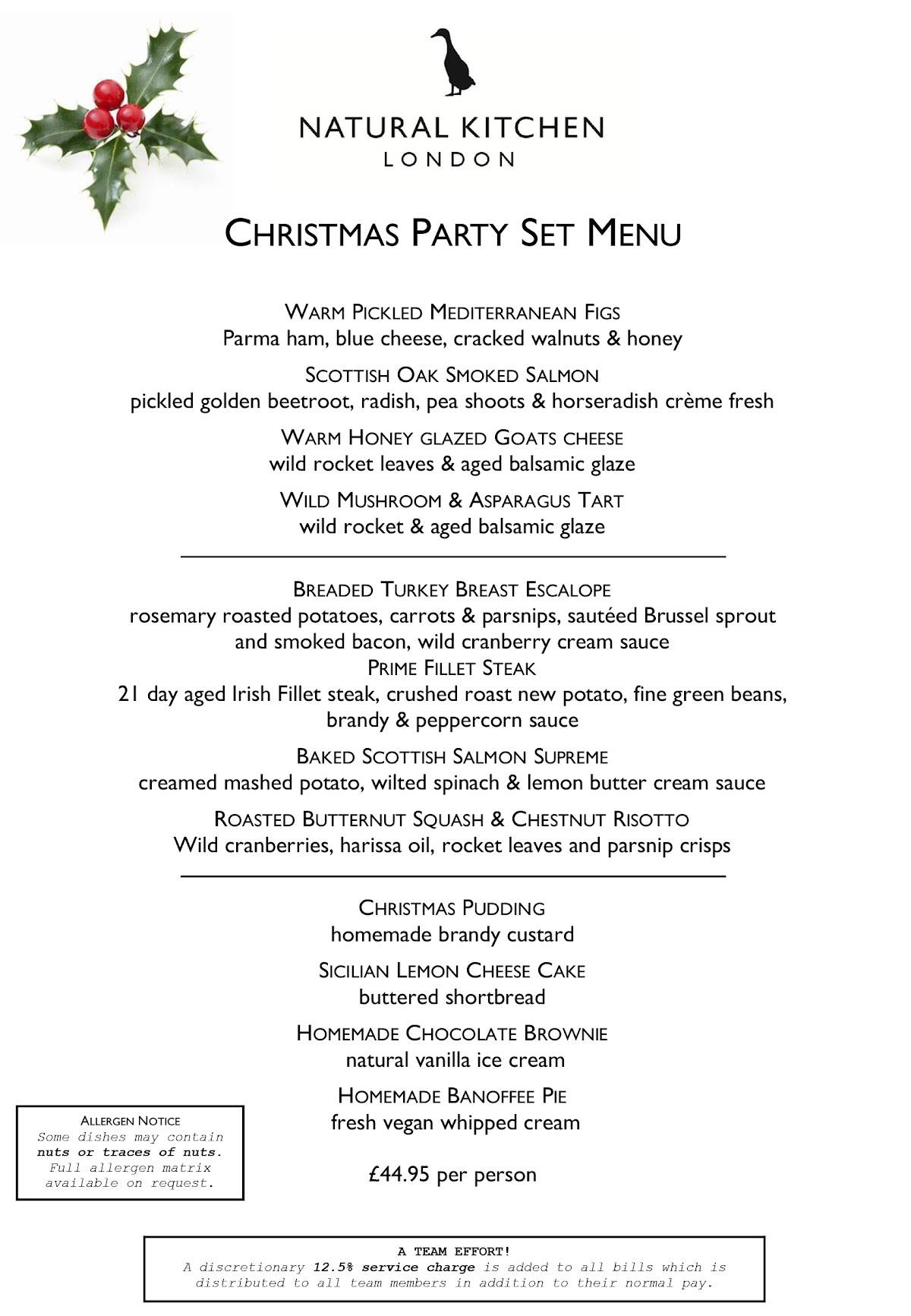 Menu at Natural Kitchen restaurant, London, 15-17 Nevill Ln