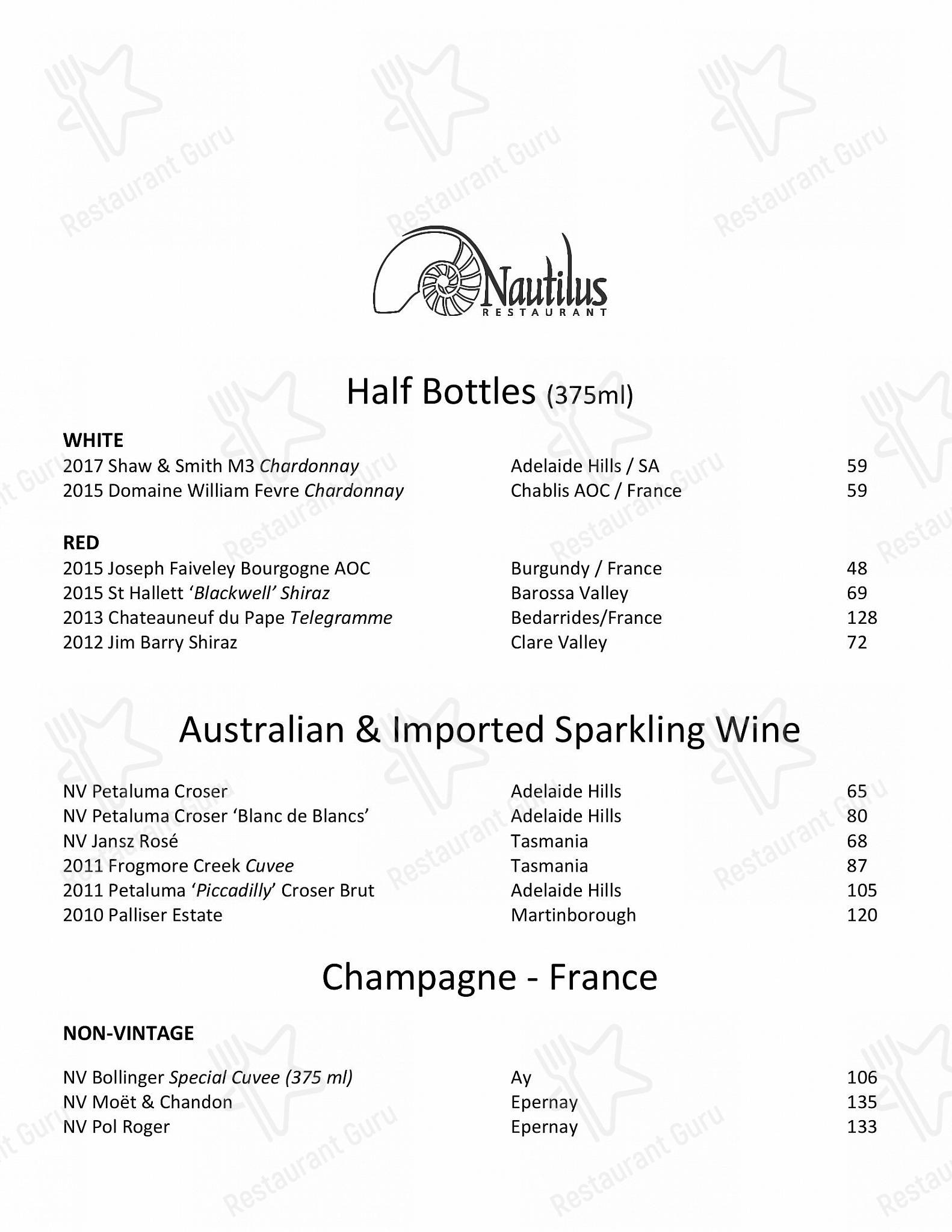 Menu at Nautilus Restaurant, Port Douglas