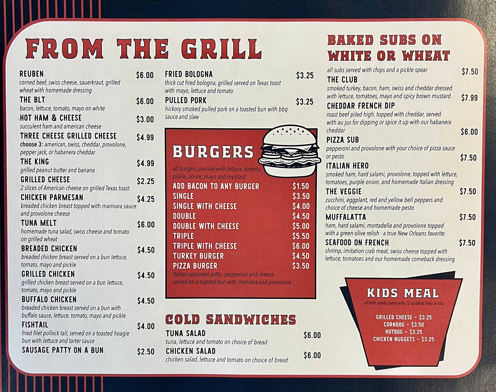 Menu at Neader's Diner restaurant, Marietta