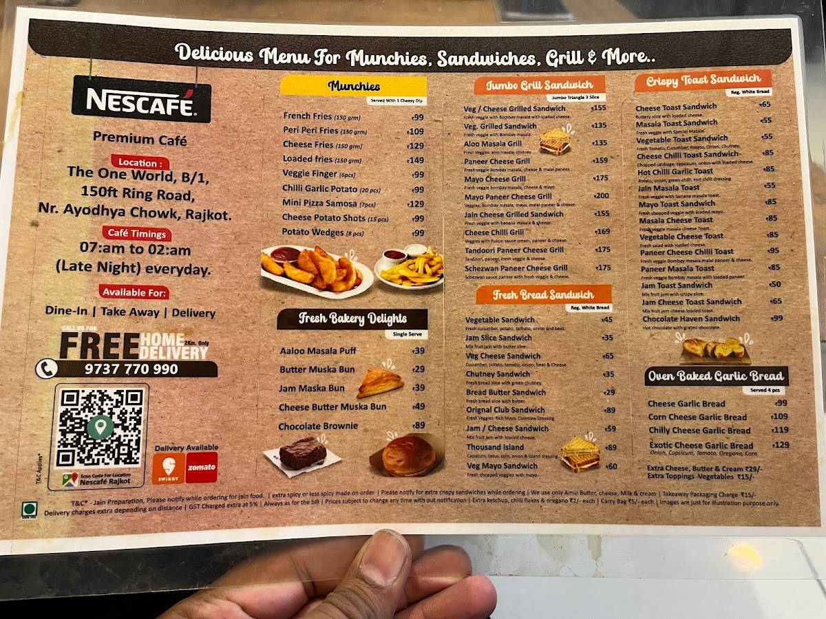 Menu at Nescafé, Rajkot, The One World