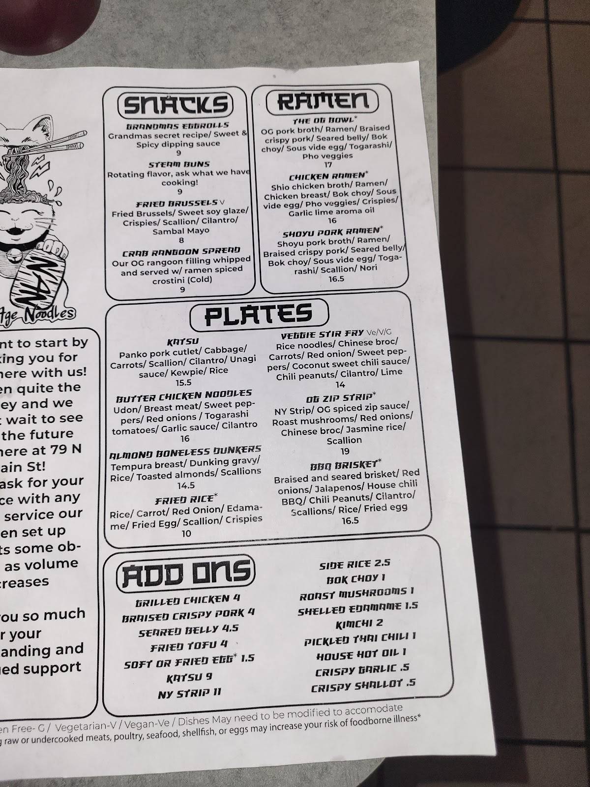 Menu at NAN restaurant, Mount Clemens
