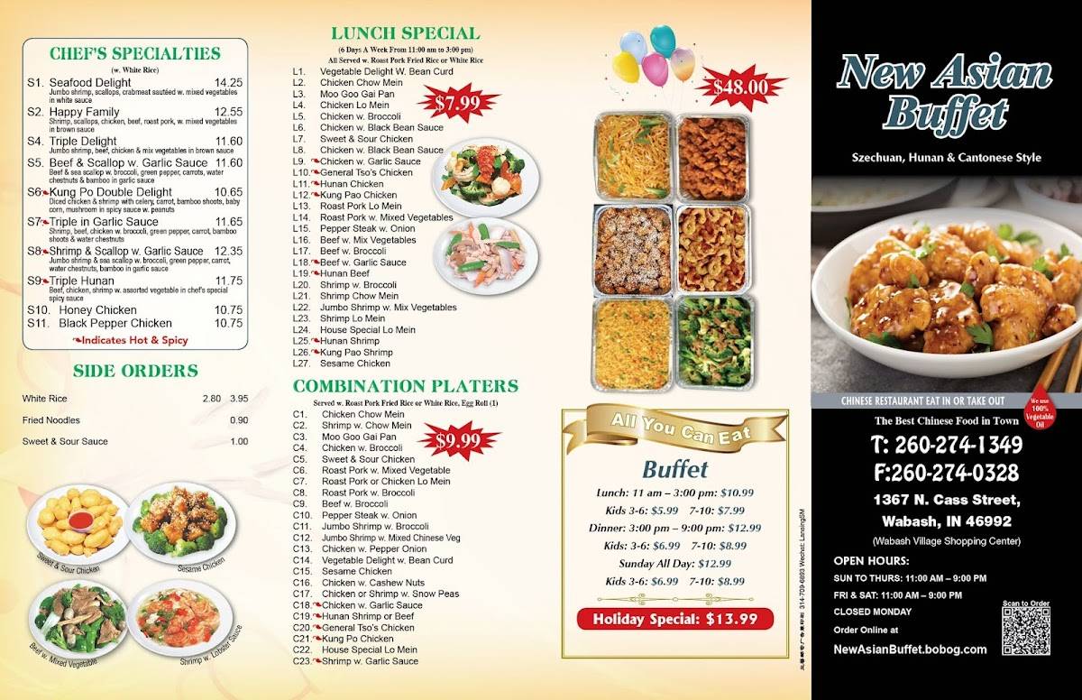 Menu at New Asian Buffet restaurant, Wabash