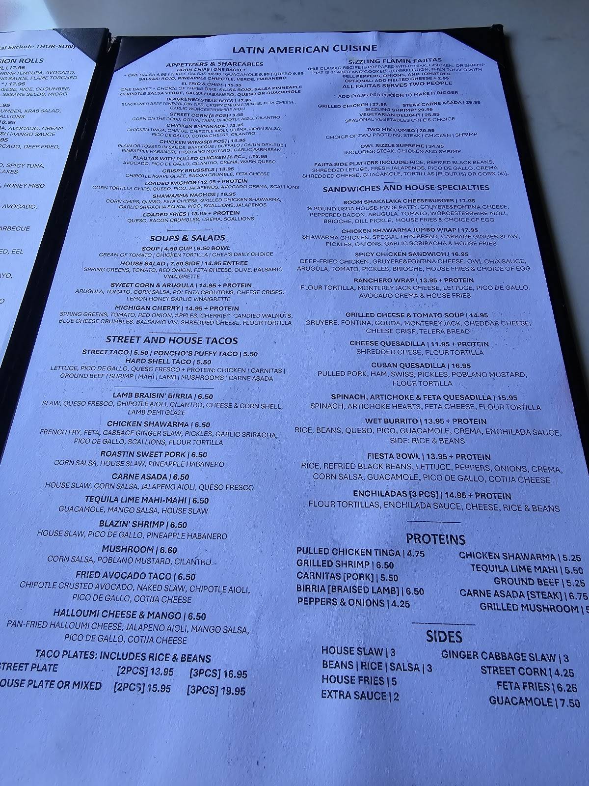Menu at Blind Owl Restaurant & Bar, New Baltimore, Main St F Suite F