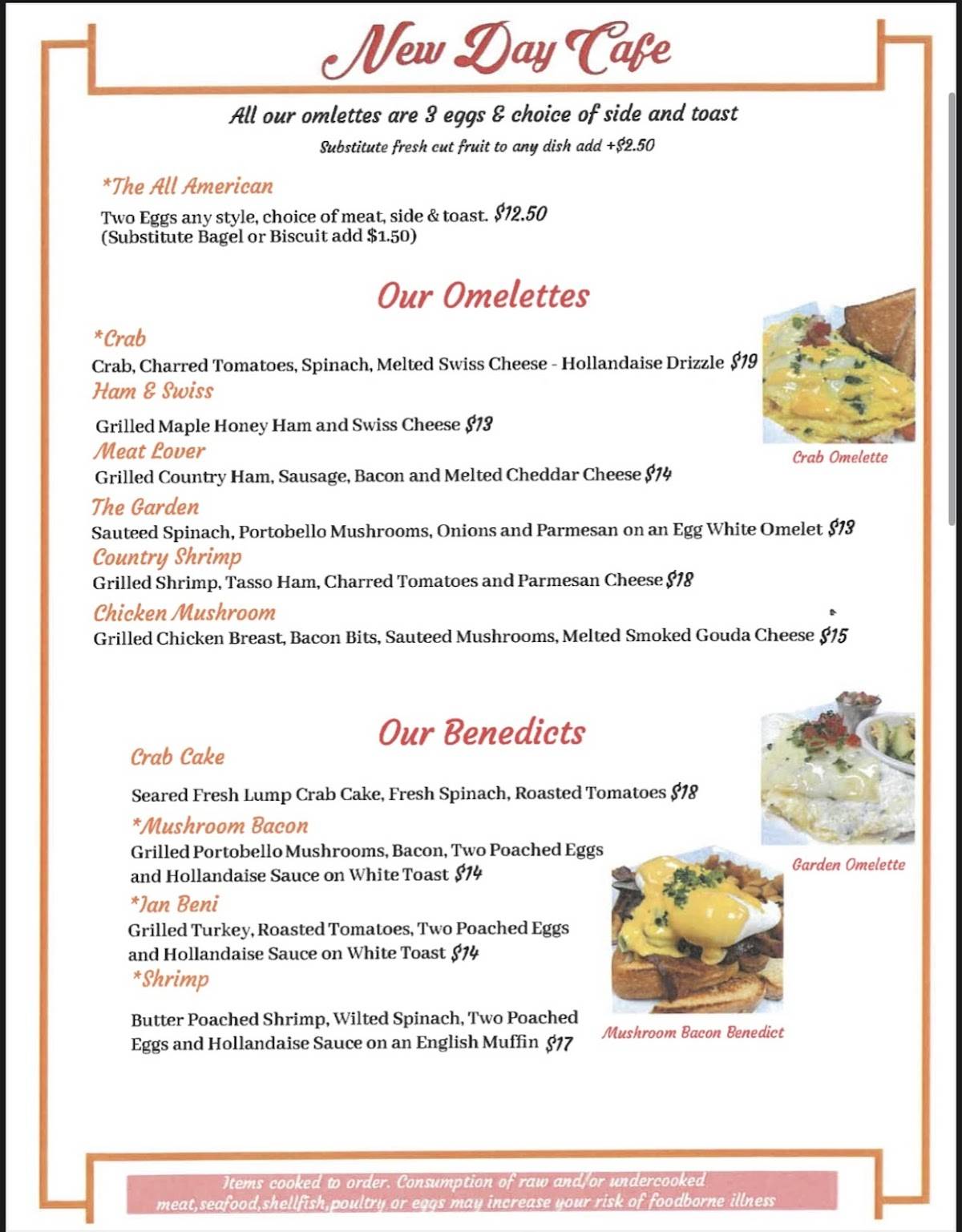 Menu at New Day Cafe, Leland