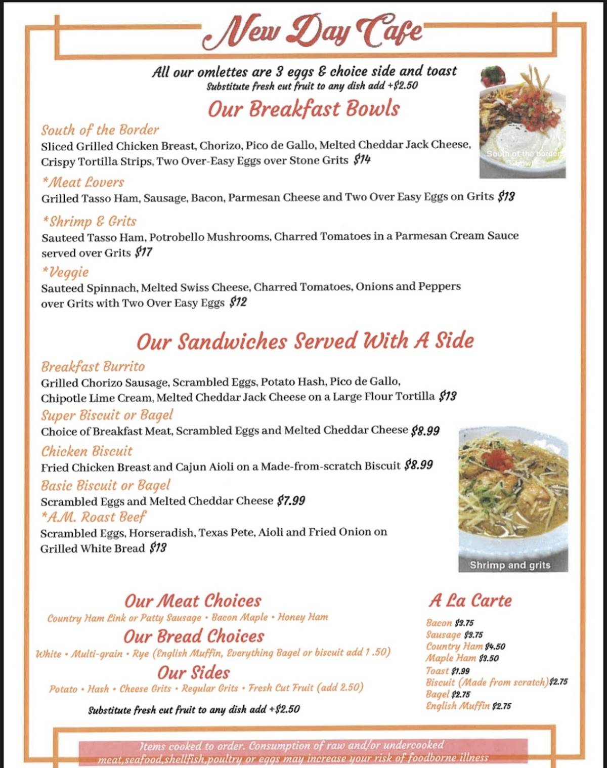 Menu at New Day Cafe, Leland