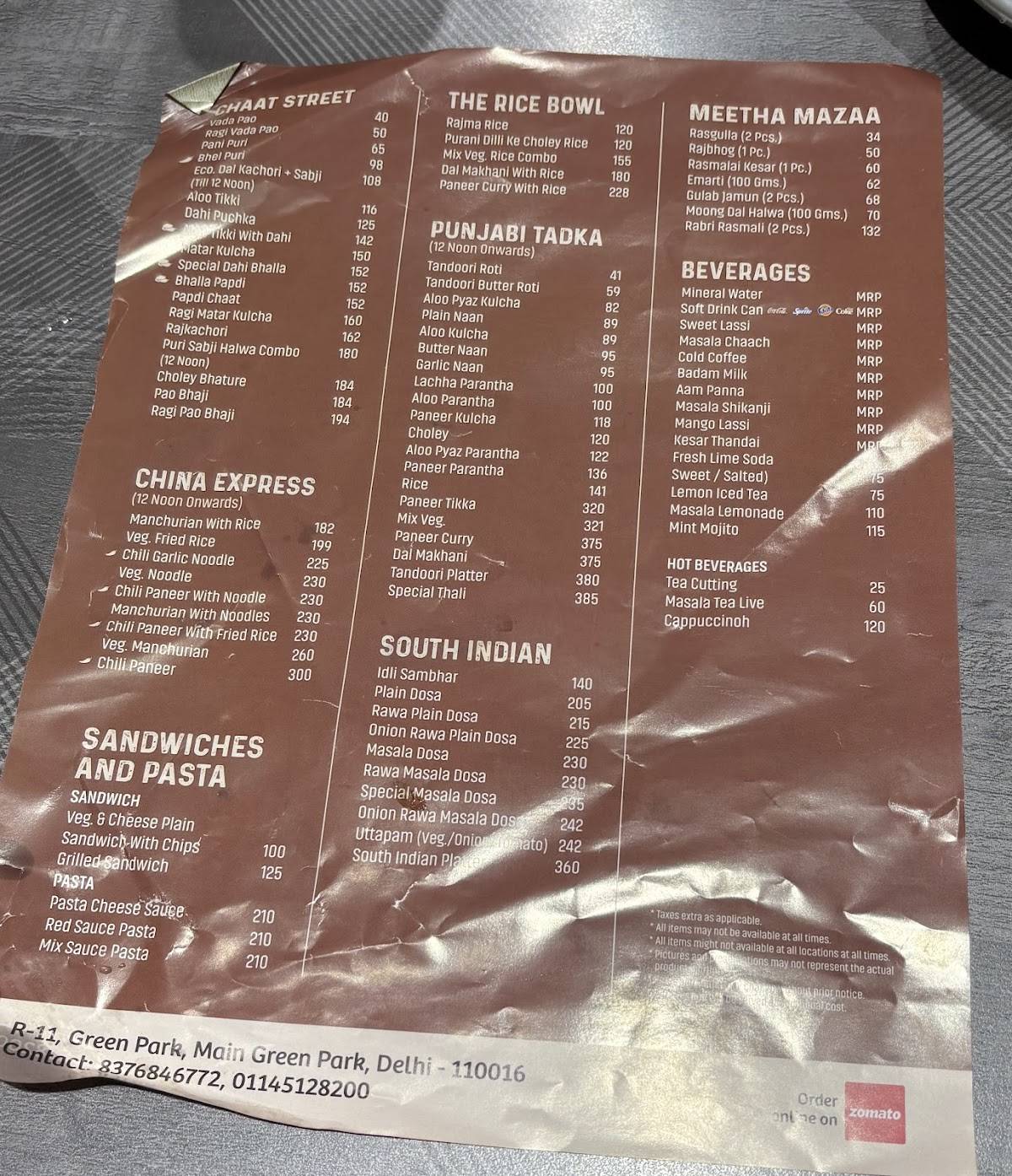 Menu at Haldiram's - Green Park, New Delhi, R-11
