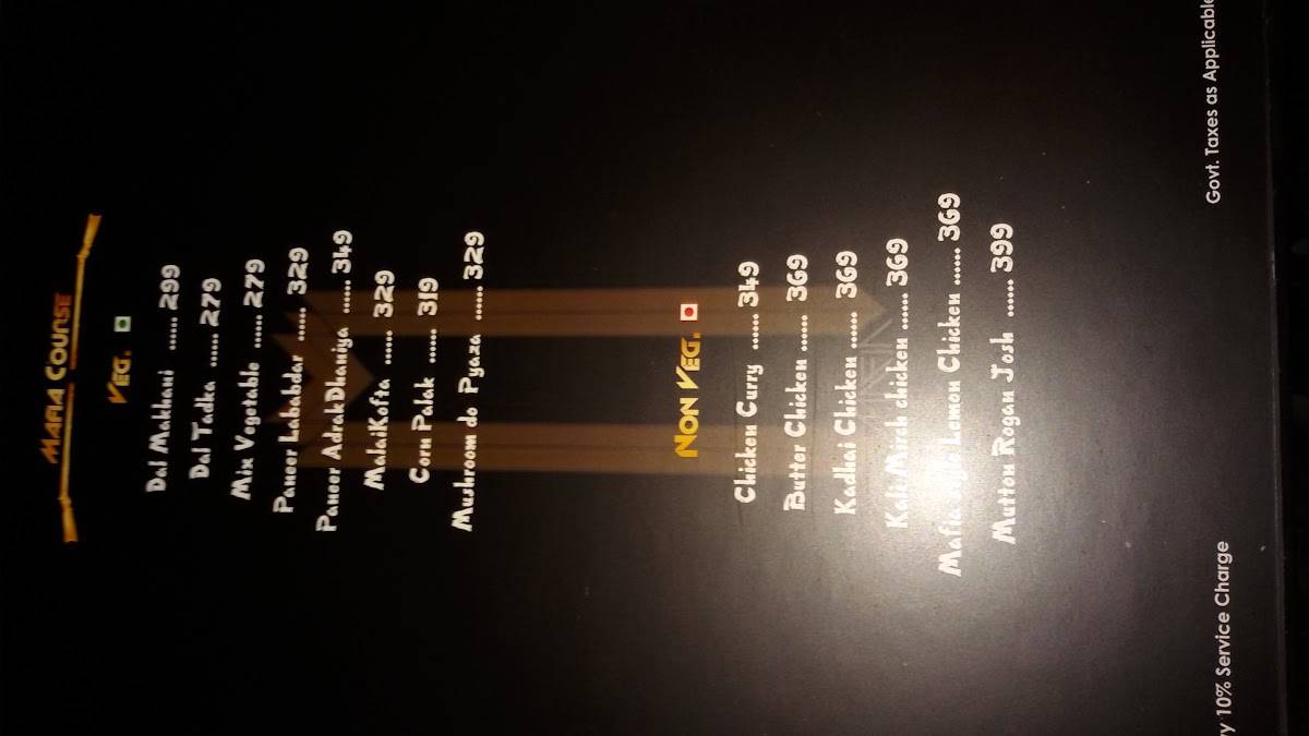 Menu at Mafia, New Delhi, Plot No. 4
